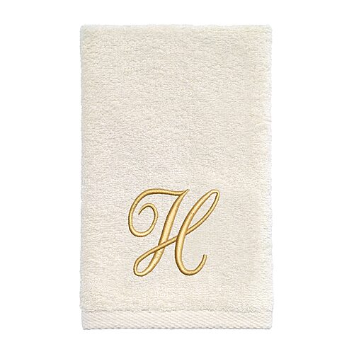 Avanti Monogram Initial Script Ivory & Gold Hand Towel  16 x 30 - H