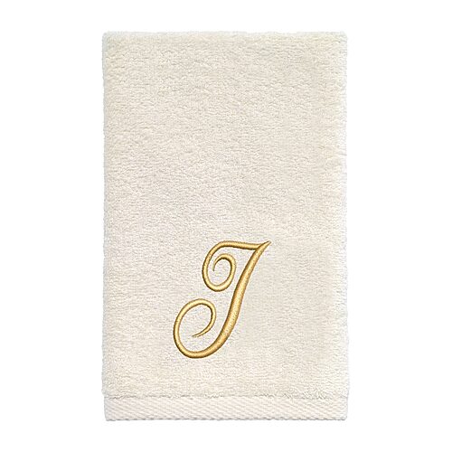 Avanti Monogram Initial Script Ivory & Gold Hand Towel  16 x 30 - I