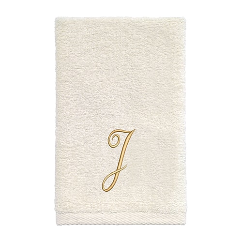 Avanti Monogram Initial Script Ivory & Gold Hand Towel  16 x 30 - J