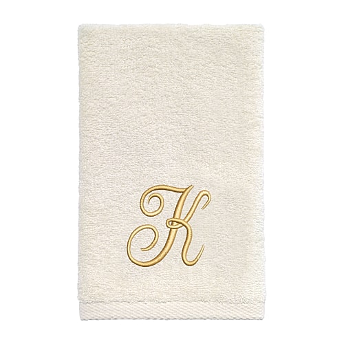 Avanti Monogram Initial Script Ivory & Gold Hand Towel  16 x 30 - K