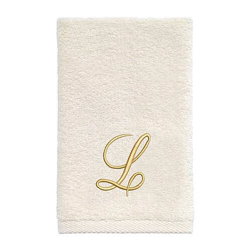 Avanti Monogram Initial Script Ivory & Gold Hand Towel  16 x 30 - L