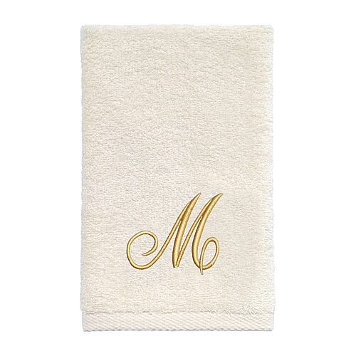 Avanti Monogram Initial Script Ivory & Gold Hand Towel  16 x 30 - M