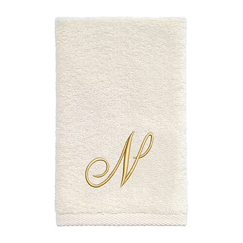 Avanti Monogram Initial Script Ivory & Gold Bath Towel  27 x 52 - N
