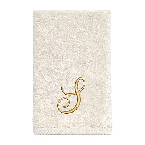 Avanti Monogram Initial Script Ivory & Gold Hand Towel  16 x 30 - S