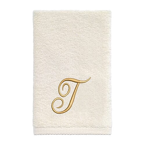 Avanti Monogram Initial Script Ivory & Gold Hand Towel  16 x 30 - T