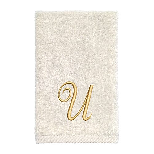 Avanti Monogram Initial Script Ivory & Gold Hand Towel  16 x 30 - U