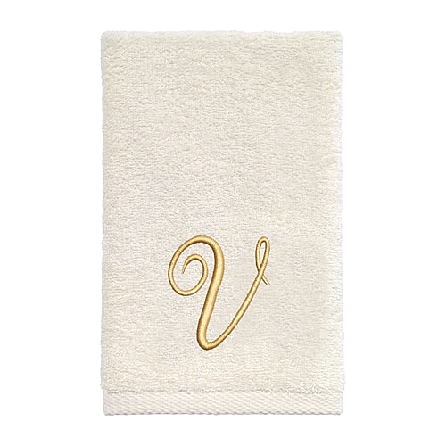 Avanti Monogram Initial Script Ivory & Gold Hand Towel  16 x 30 - V