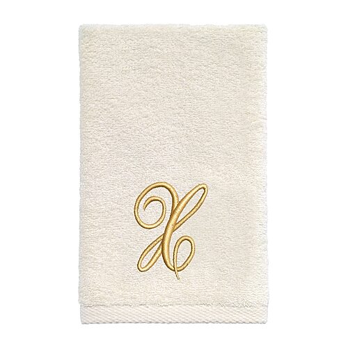 Avanti Monogram Initial Script Ivory & Gold Hand Towel  16 x 30 - X