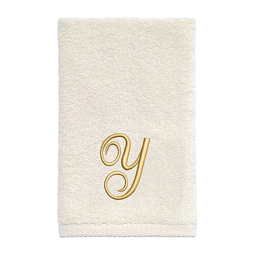 Avanti Monogram Initial Script Ivory & Gold Hand Towel  16 x 30 - Y