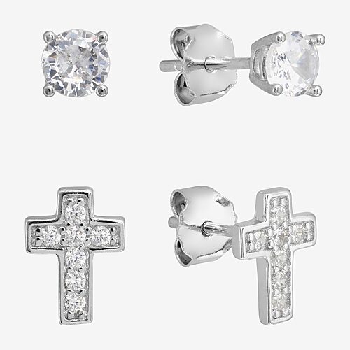 Click here for Silver Treasures Stud Womens Cubic Zirconia Sterli... prices