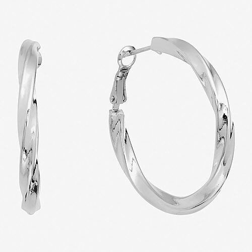 Click here for Silver Reflections Twisted Womens 37mm Hoop Earrin... prices