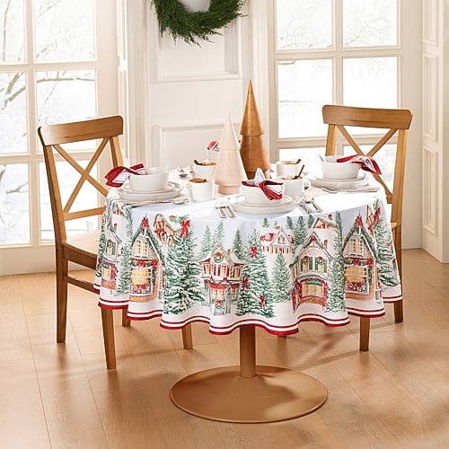 Click here for Elrene Storybook Christmas Tablecloth  60 x 84 Ova... prices