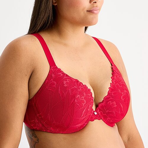 Click here for Ambrielle Tulip Lace Push Up Bra  C  Red prices