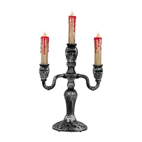 Click here for 13.75 Antique Silver Skull Trio Halloween Candelab... prices