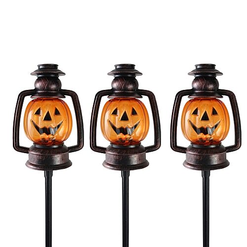 Set of 3 Flickering Halloween Jack O Lantern Pathway Markers  16.75 - Orange
