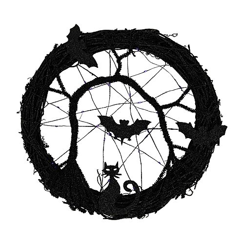 Click here for Northlight 13in Led Black Twig With Bats Wreath  O... prices