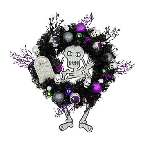 Click here for Northlight 24in Purple And Black Skeleton Pine Wre... prices