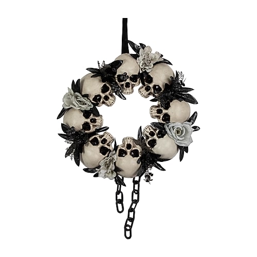 Click here for Northlight 15in Skulls And Chains Gray Roses Wreat... prices