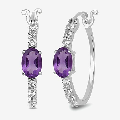 Click here for Gemstone Sterling Silver 19.5mm Hoop Earrings  One... prices