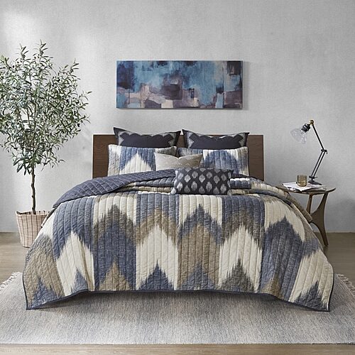 Ink+Ivy Alpine Chevron Stripe 3-Pc. Quilt Set  Full/Queen - Navy