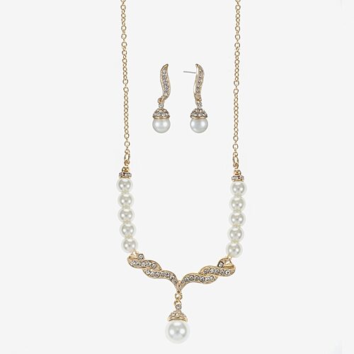 Click here for Monet Simulated Pearl and Crystal Gold-Tone Drop E... prices