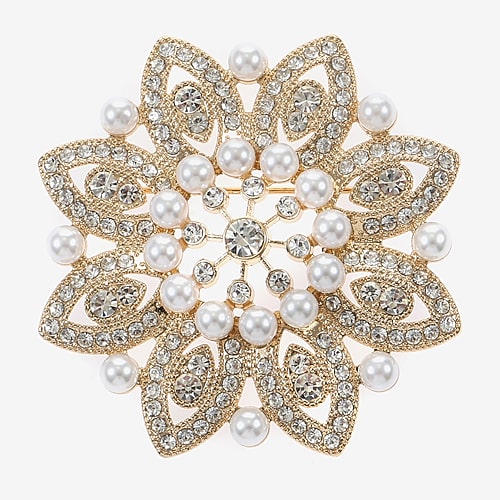 Monet Gold-Tone Crystal and Simulated Pearl Snowflake Pin  One Size  White