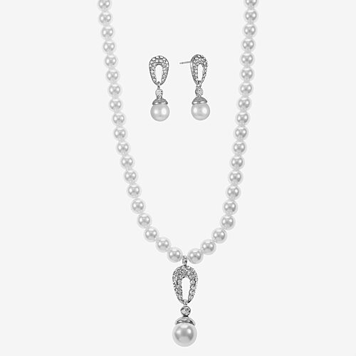 Click here for Monet Simulated Pearl Crystal Double Drop Earring... prices
