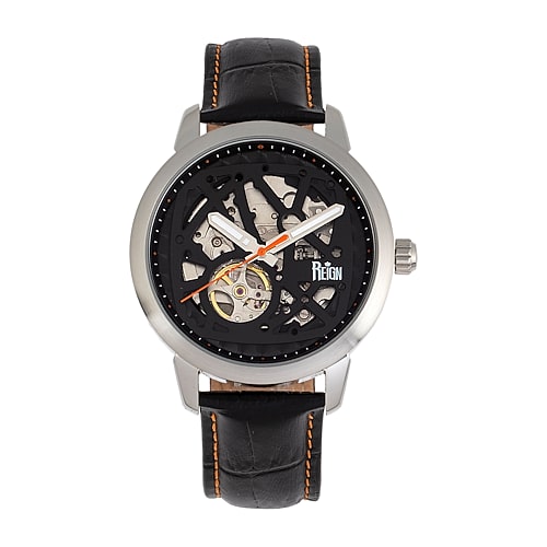 Click here for Reign Mens Automatic Black Leather Strap Watch Rei... prices