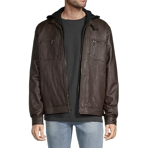 Click here for Vintage Leather Racing Jacket With Detachable Hood... prices