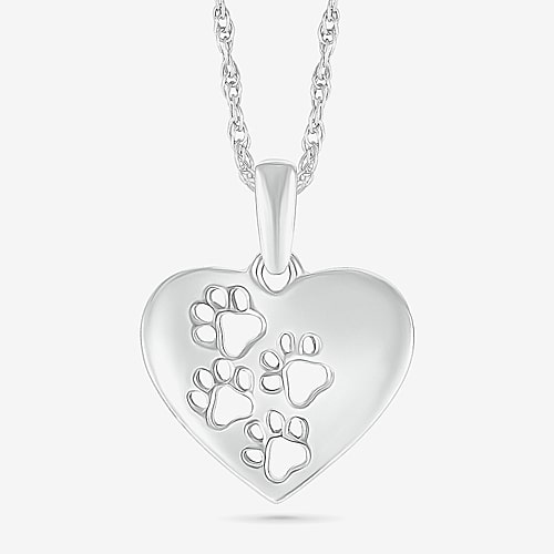 Click here for Womens 10K White Gold Cut-out Paw Print Heart Pend... prices