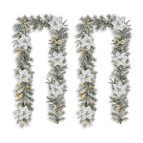 Click here for Glitzhome 2pc 9ft Pre-Lit Flocked Indoor Christmas... prices