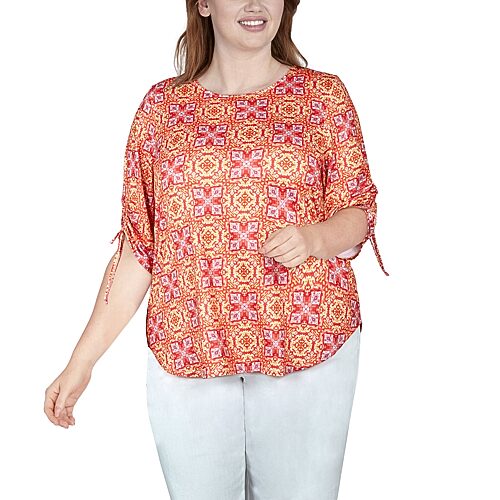 Click here for Plus Size Larky Lark Ruch Elbow Sleeves Medallion... prices
