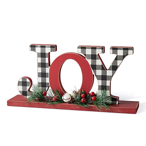 Click here for Glitzhome Wooden Plaid Joy Christmas Tabletop Deco... prices