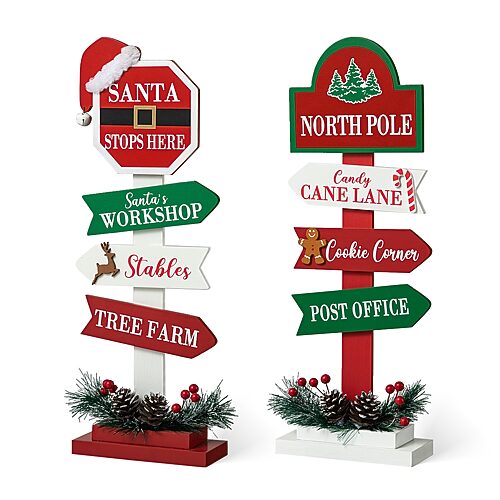 Click here for Glitzhome 2-pc Signpost Wooden Christmas Tabletop... prices