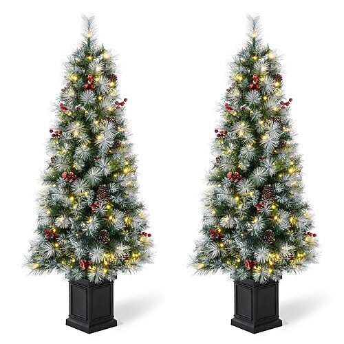 Click here for Glitzhome 5 Ft 2pc Pre-Lit Porch Pine Christmas Tr... prices