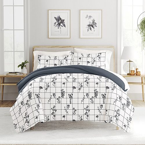 ienjoy Home Utra Soft Reversible 3-Pc. Duvet Cover Set  Full/Queen - Flower Field Gray