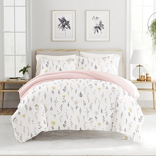 ienjoy Home Reversible Floral & Geometric Pattern 2 piece Duvet Cover Set  Twin/Twin Xl - Wildflower Pink