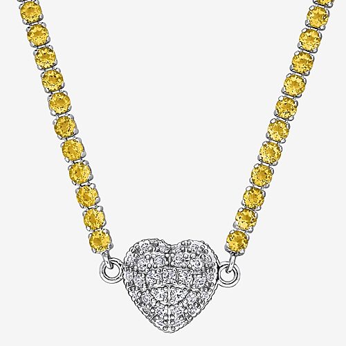 Click here for Womens Gemstone Sterling Silver Heart Tennis Neckl... prices