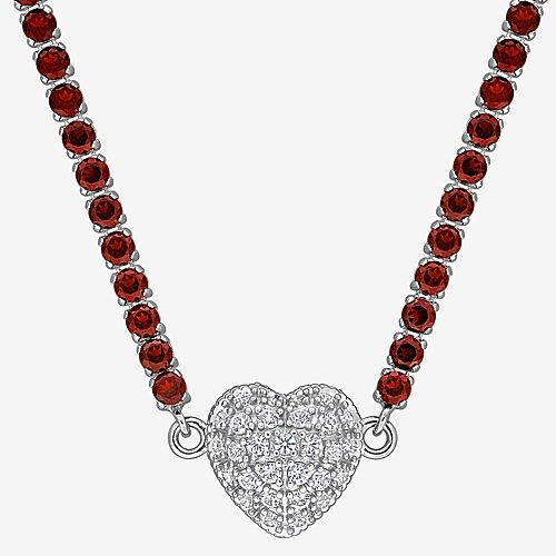 Click here for Womens Gemstone Sterling Silver Heart Tennis Neckl... prices