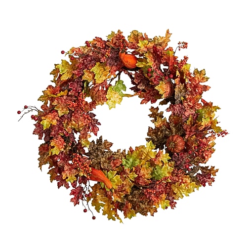 Click here for Nearly Natural 32 Leaf Berries & Pumpkin Faux Wrea... prices