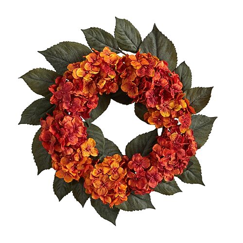 Click here for Nearly Natural 20 Faux Hydrangea Orange Wreath  On... prices