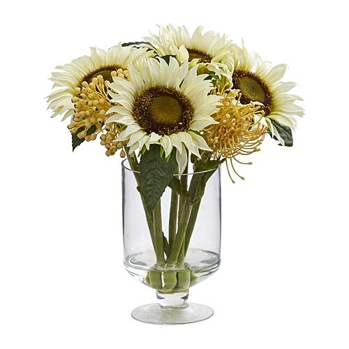 Click here for 12â Sunflower & Sedum Artificial Arrangement inV... prices