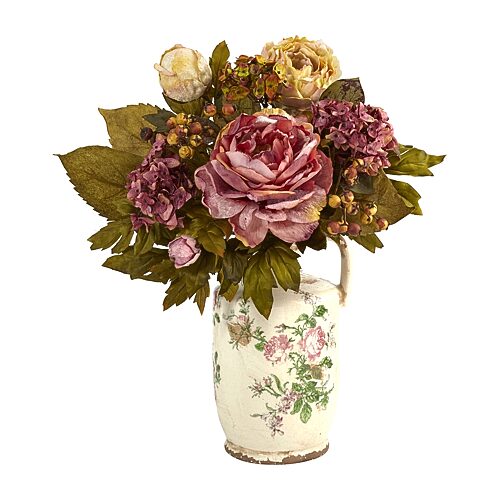 Click here for Nearly Natural 18 Faux Peony Floral Arrangement  O... prices