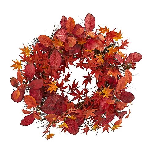 Click here for Nearly Natural 22 Faux Magnolia & Maple Wreath  On... prices
