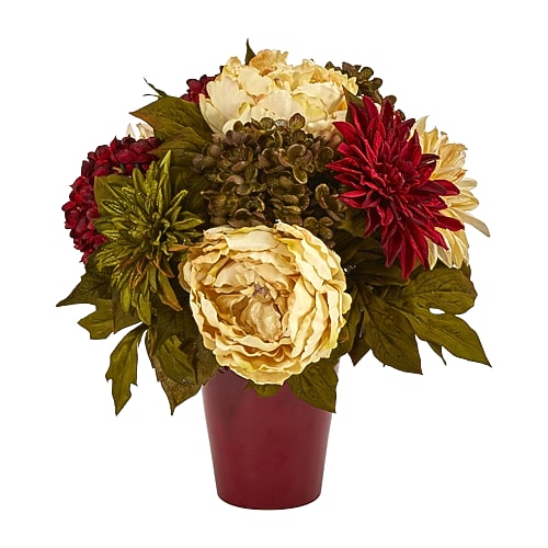 Click here for Nearly Natural Peony Hydrangea & Dahlia Floral Arr... prices