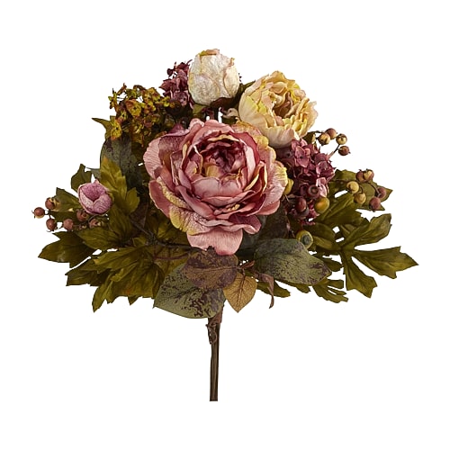 Nearly Natural Set Of 2 Peony Artificial Flowers  One Size  Pink