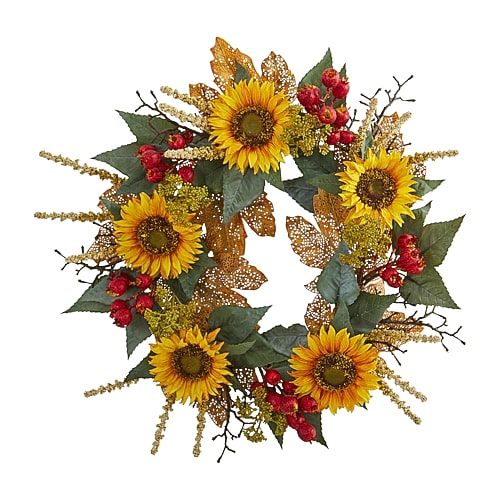 Click here for Nearly Natural 27 Sunflower Berry Faux Wreath  One... prices