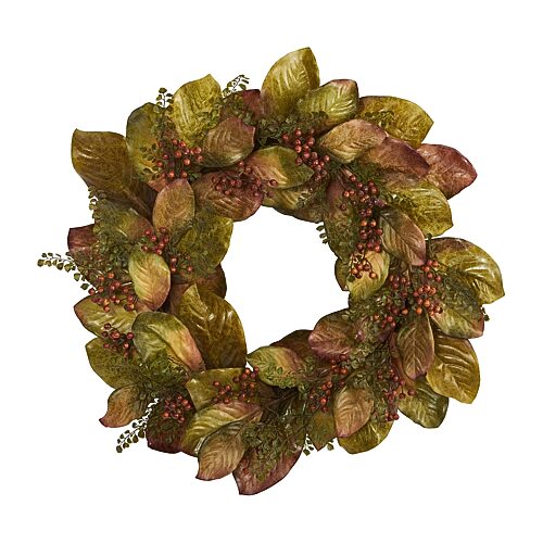 Click here for Nearly Natural Fall Magnolia Artificial Wreath  On... prices