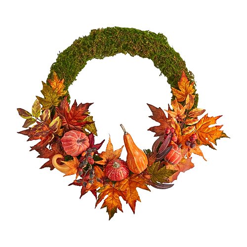 Click here for Nearly Natural Faux Pumpkin Gourd & Maple Leaf Wre... prices