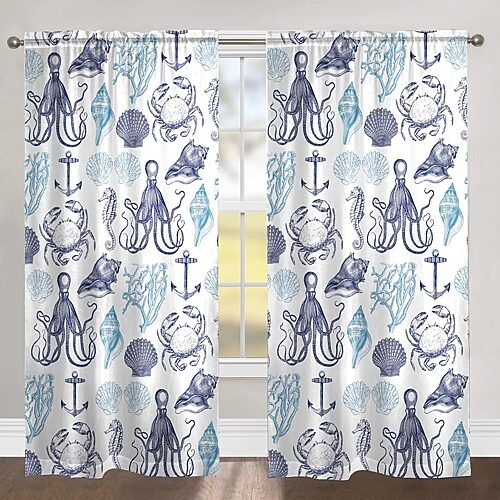 Click here for Laural Home Navy Coastal Creatures Rod Pocket Shee... prices